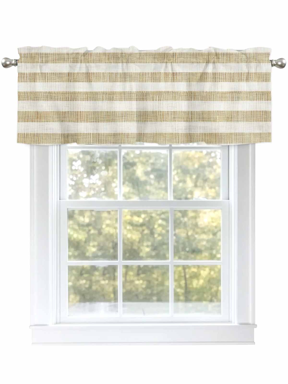 Brown Linen Stripes Curtain Valances for Windows, Country Farmhouse ...