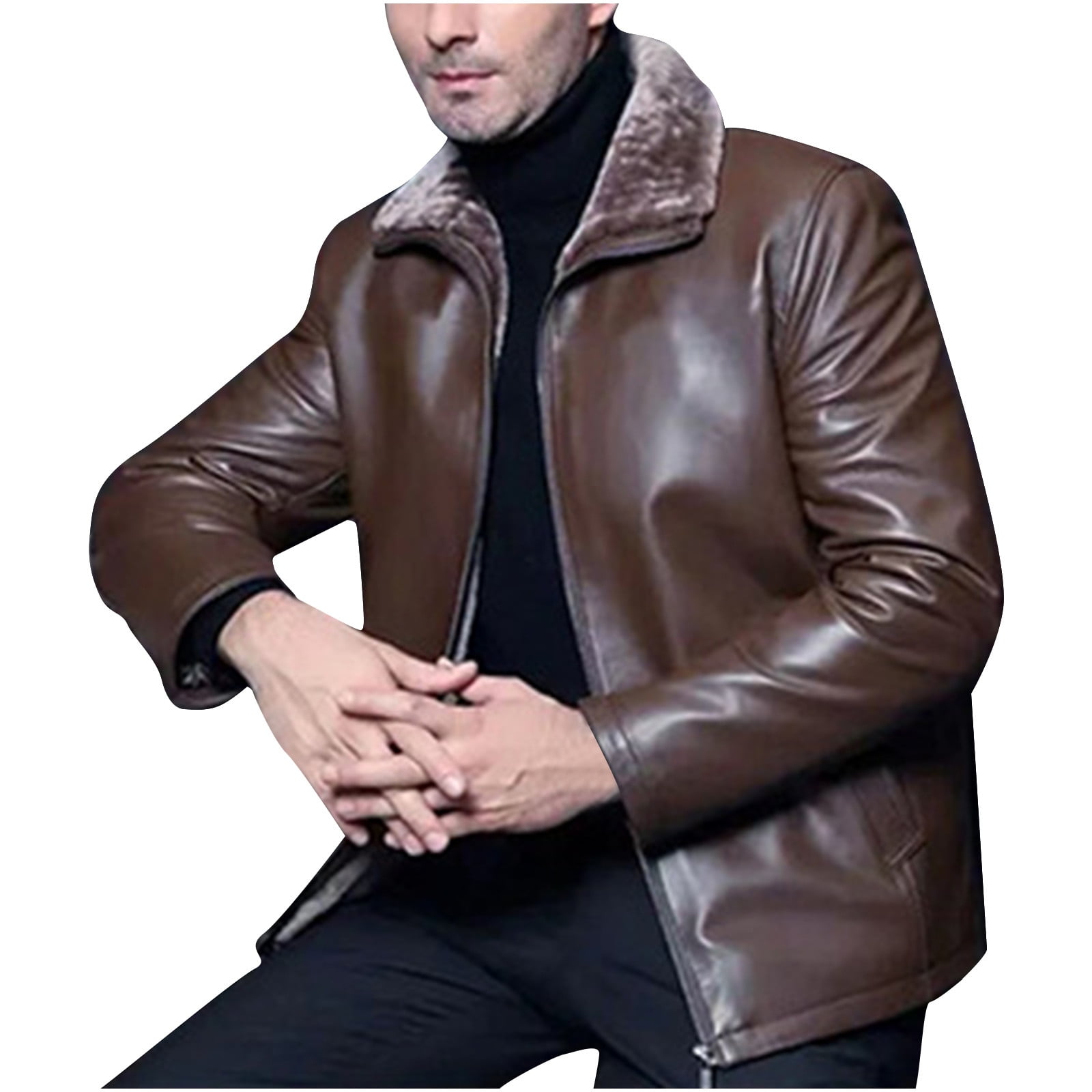 Brown Long Sleeve Outfits for Mens Fall Winter Faux Leather Medieval ...