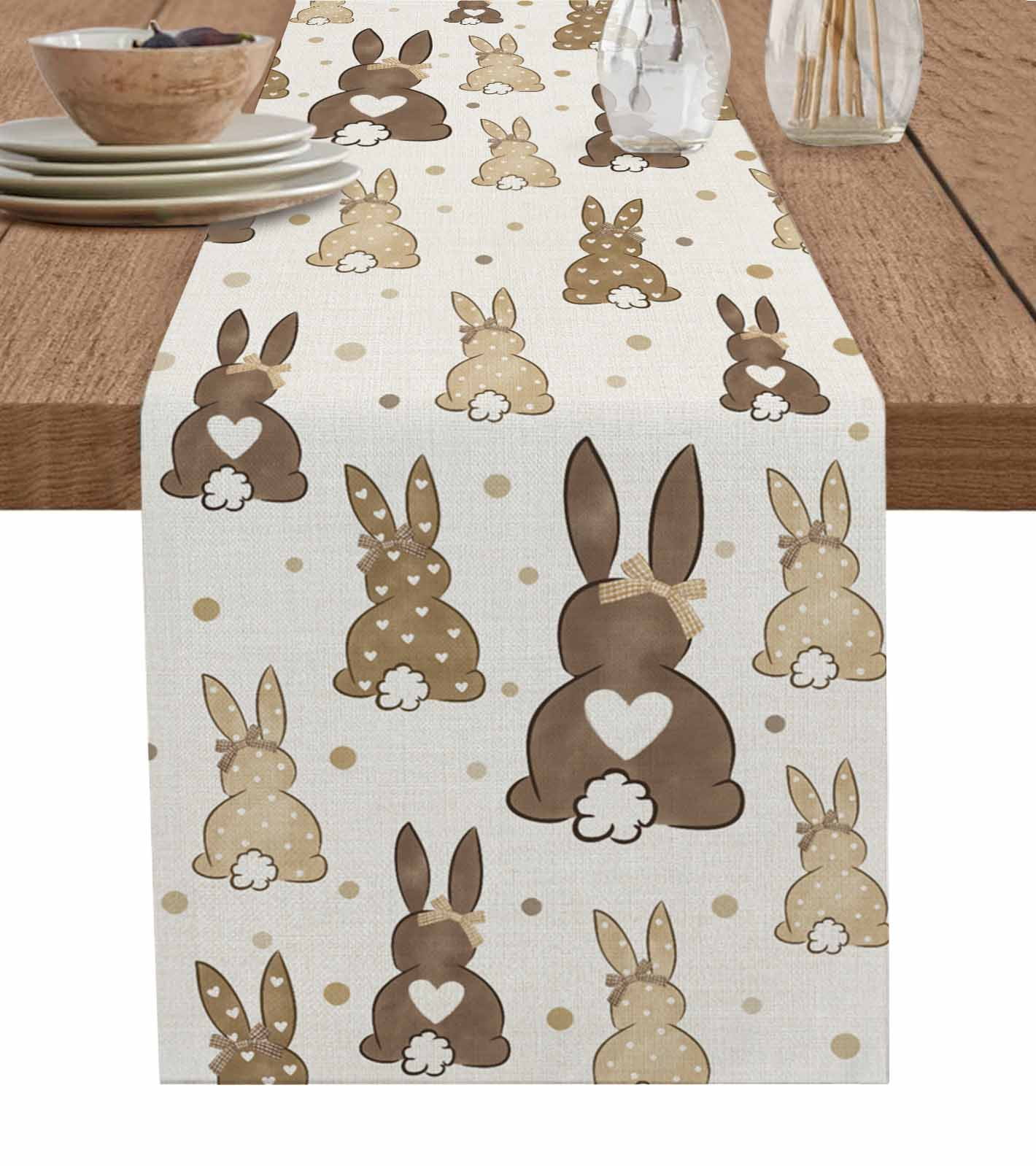 Brown Love Heart Bunny Burlap Cotton Table Runner 13x70 Inches Long ...
