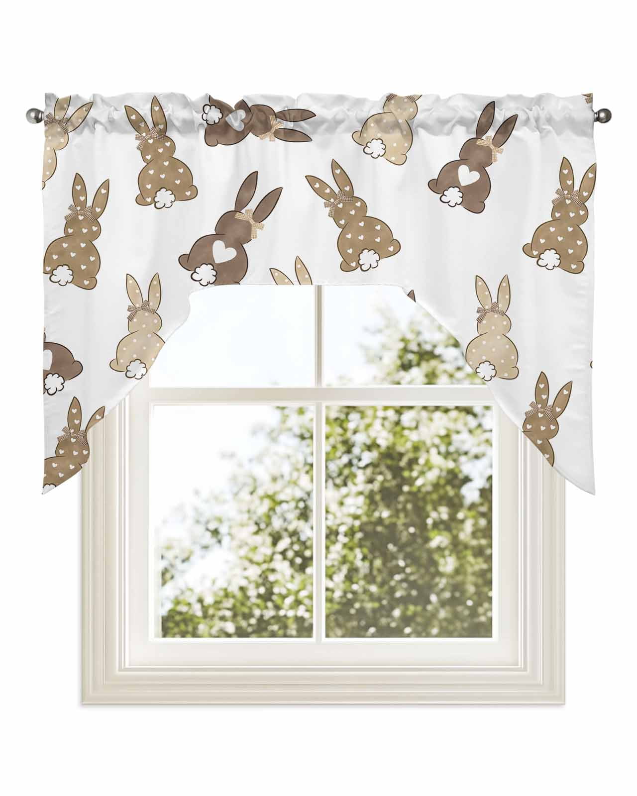 Brown Love Heart Bunny Kitchen Curtains Swag Valance for Windows ...