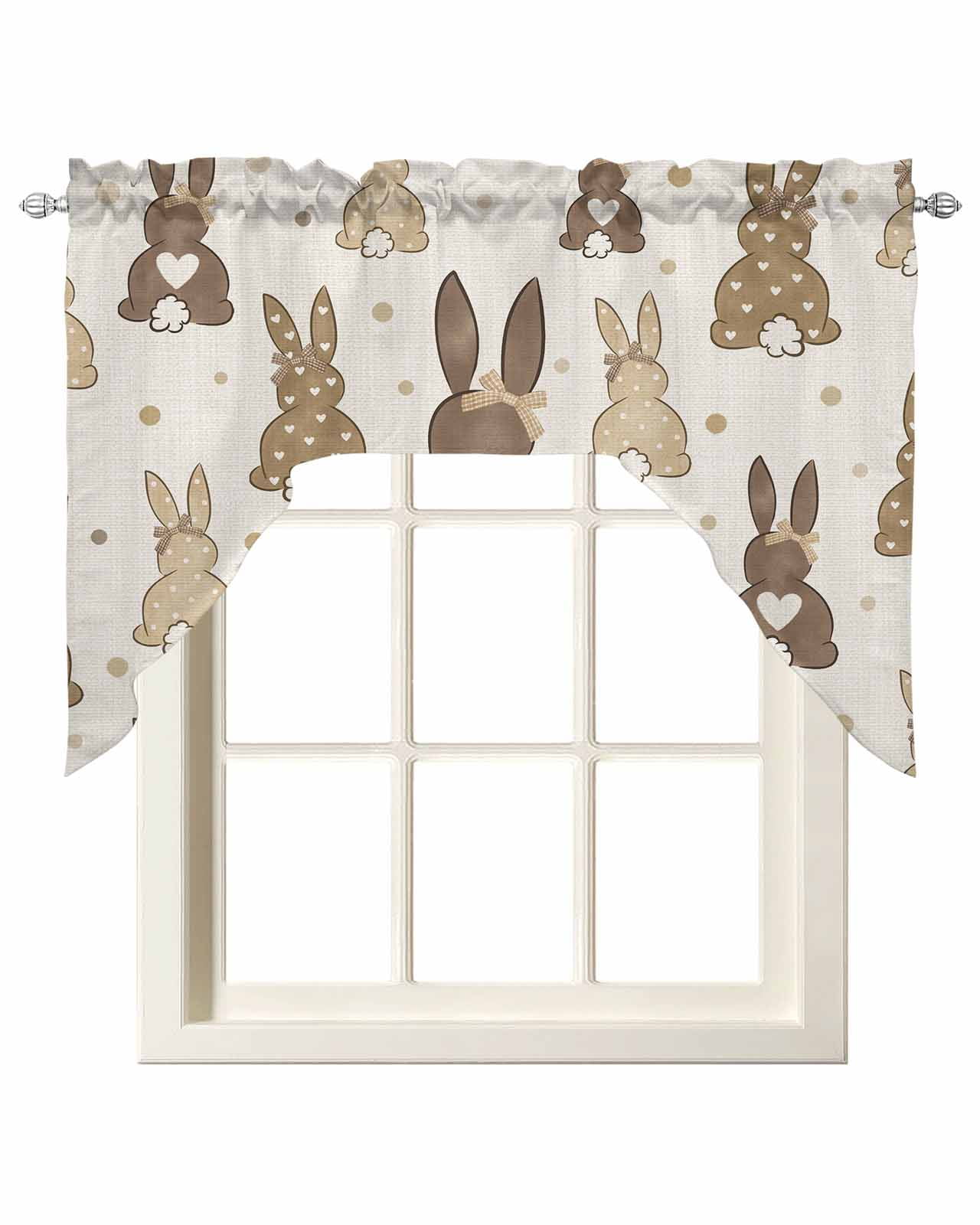 Brown Love Heart Bunny Kitchen Swag Valances for Windows, Vintage Polka ...