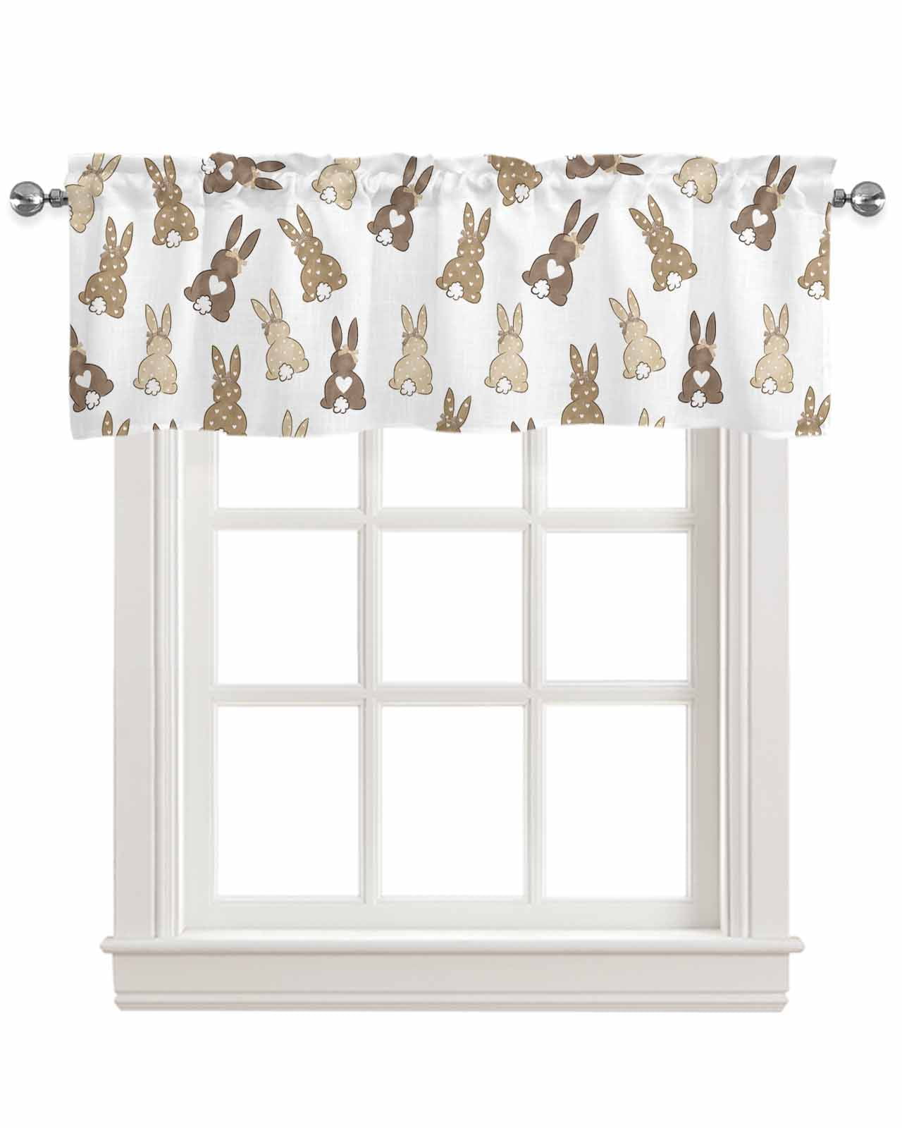 Brown Love Heart Bunny Kitchen Valances for Windows Farmhouse Linen ...