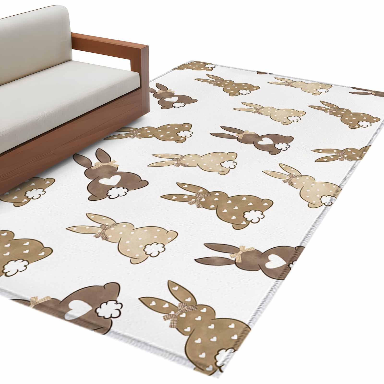 Brown Love Heart Bunny Large Area Rugs for Bedroom Living Room, Soft ...