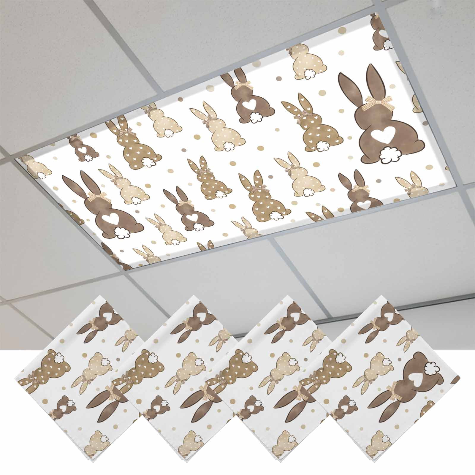 Brown Love Heart Bunny Magnetic Fluorescent Light Covers for Ceiling ...