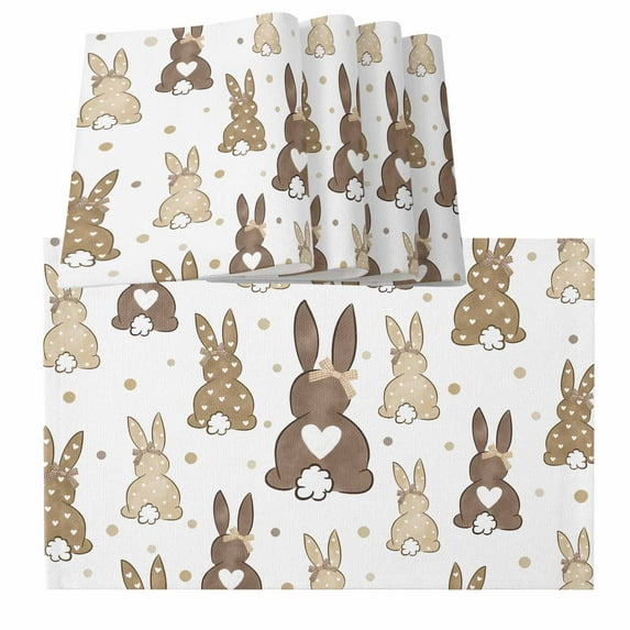 Brown Love Heart Bunny Placemats for Dinning Table Set of 4, Polka Dot ...