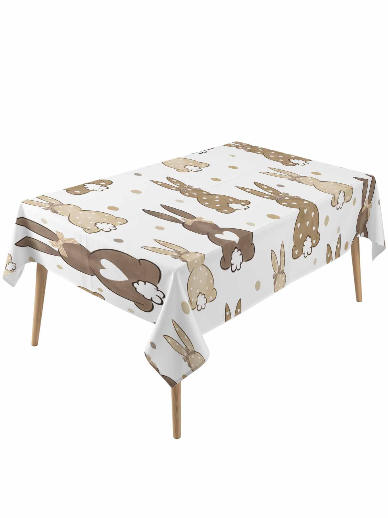 Brown Love Heart Bunny Table Cloth, Polka Dot Rabbits Farmhouse ...
