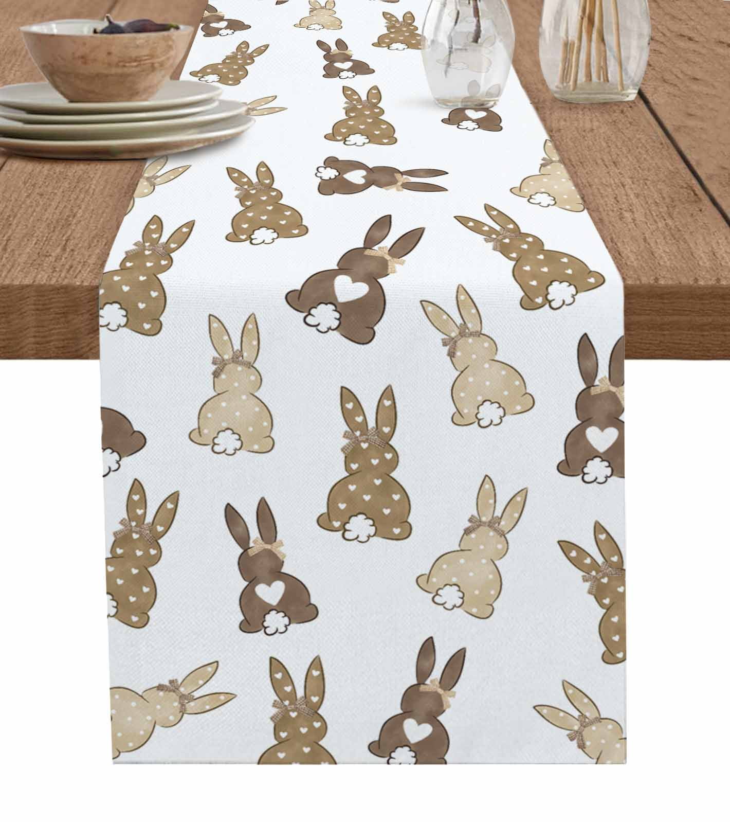 Brown Love Heart Bunny Table Runner 72 Inches, Polka Dot Rabbits Bed ...