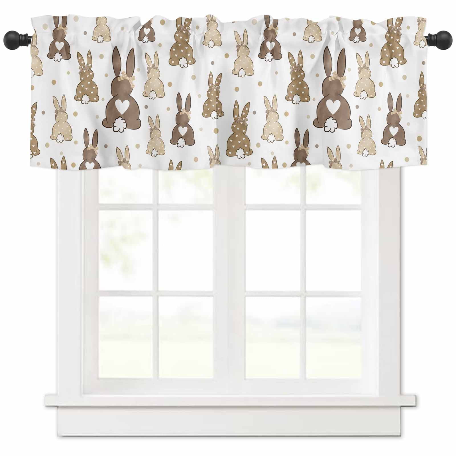 Brown Love Heart Bunny Valances for Windows Farmhouse Kitchen Curtains ...