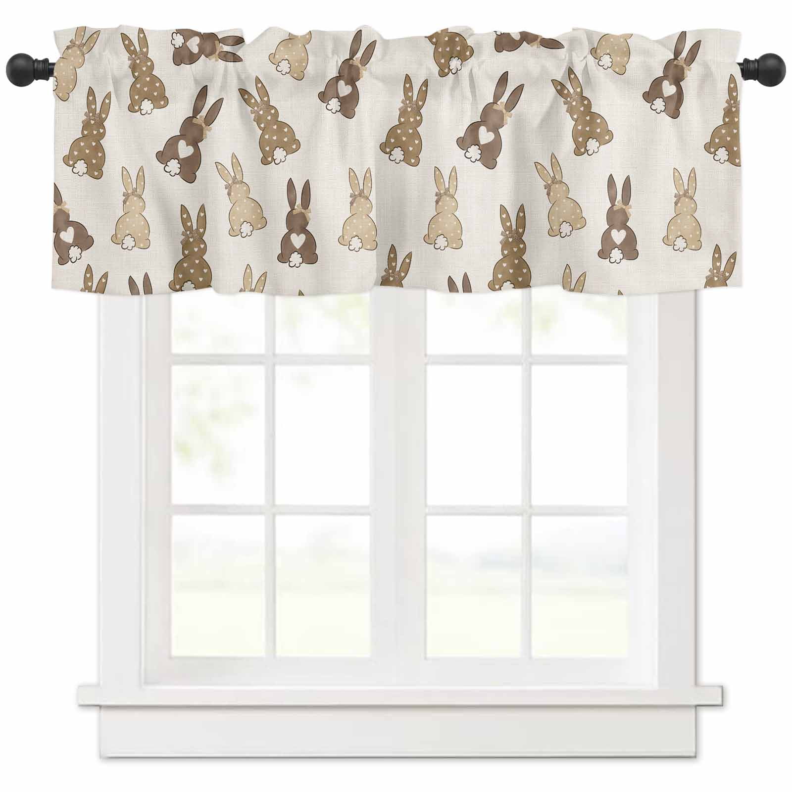 Brown Love Heart Bunny Valances for Windows Farmhouse Kitchen Curtains ...