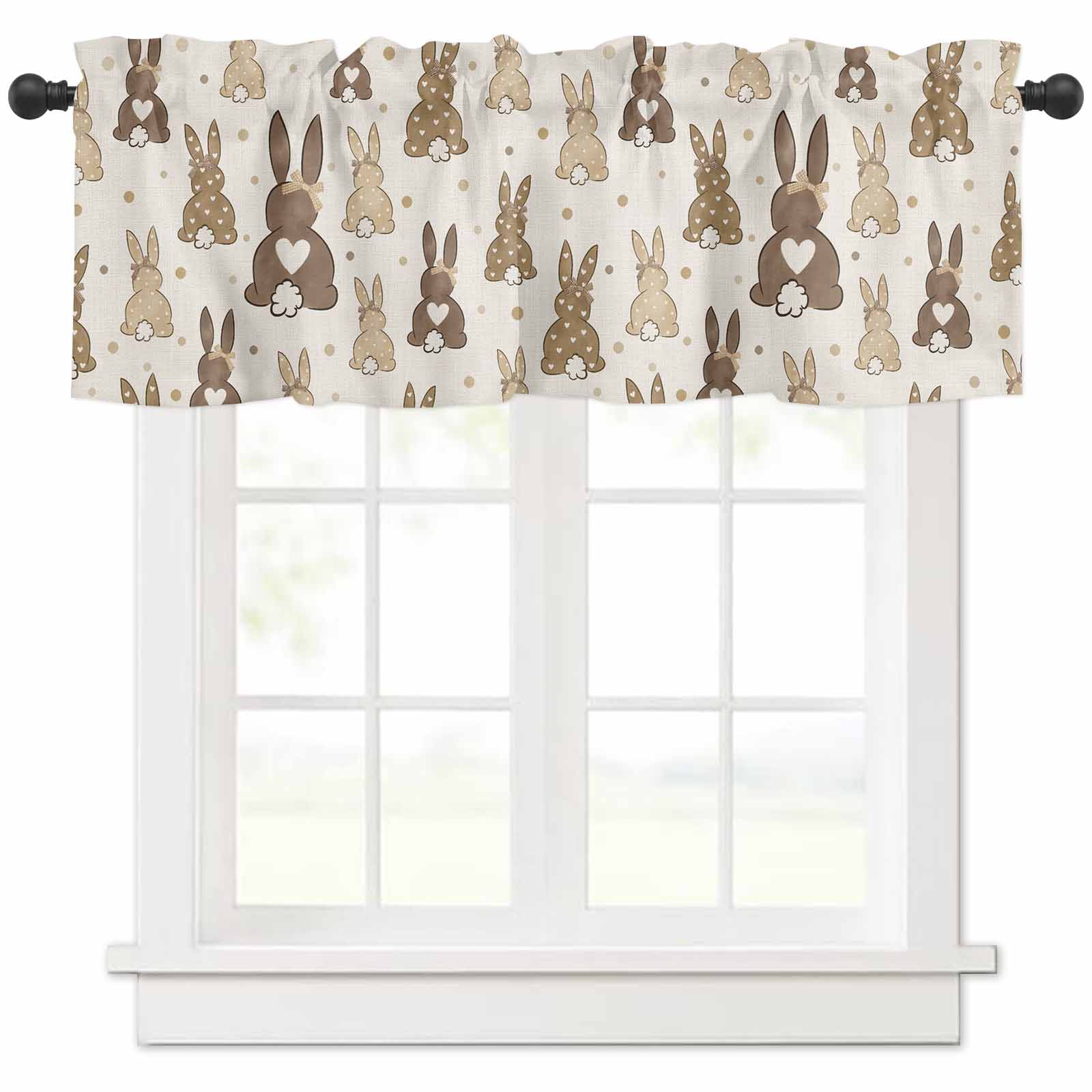 Brown Love Heart Bunny Valances for Windows Farmhouse Kitchen Curtains ...