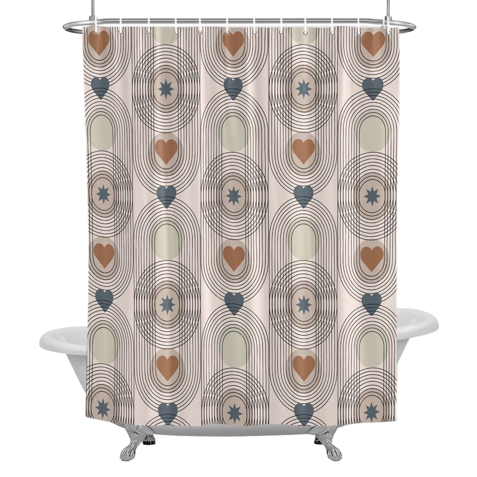 Brown Love Heart Shower Curtain, Romantic Sweet Geometric Lines ...