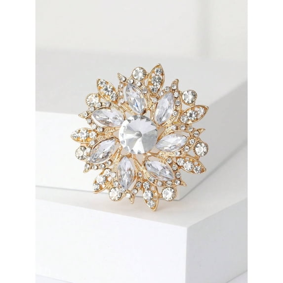 Brown MM-bR-1831-bR Fashion Crystal Flower Brooch, Goldtone Pin With ...