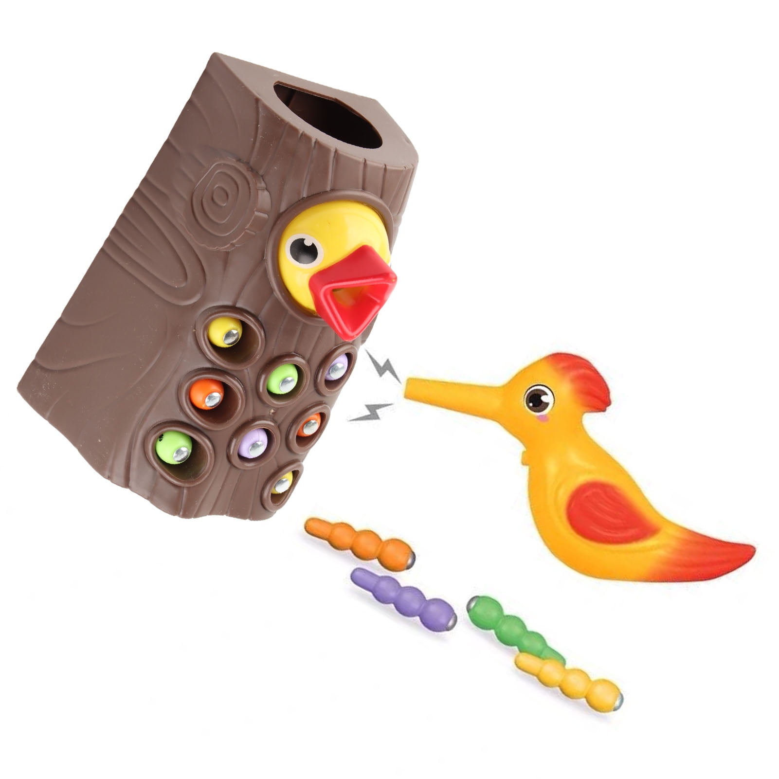 Brown Magnetic Bird Toy for Children Toddler Tree Stem Worm Catching ...