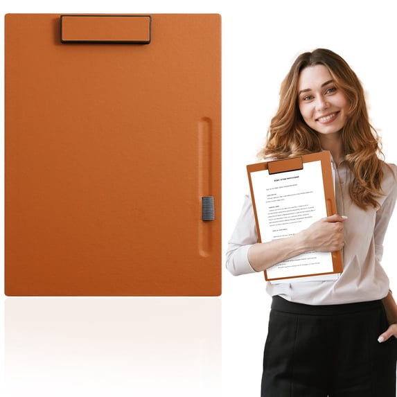 Brown Magnetic Clipboard Folder, Pu Leather Document Holder with Metal ...
