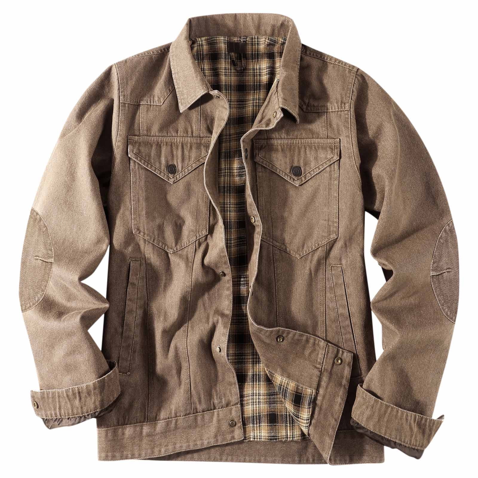 Brown Man Brunch Long Sleeve Jacket Shacket Outfit for Mens Denim Plaid ...