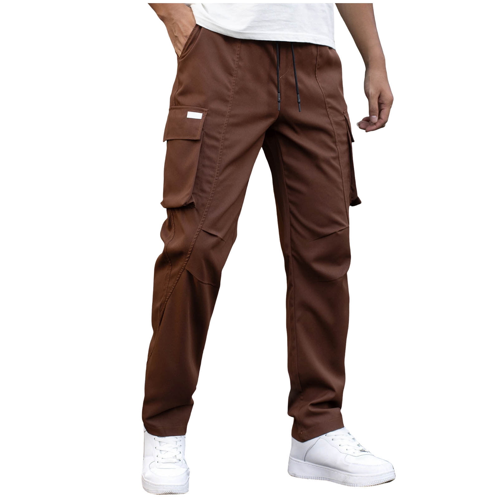 Brown Man Cargo Brunch Going Out Pants for Mens Spandex Ruched Paperbag ...