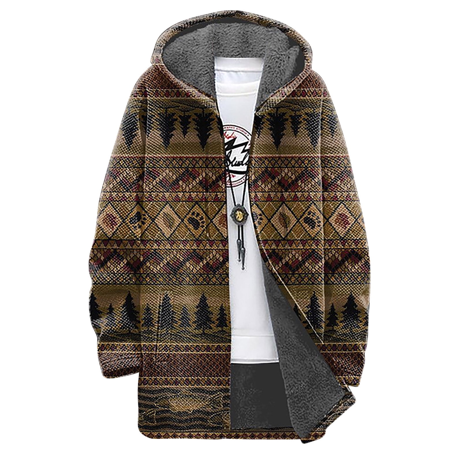 Brown Hood for Mens Winter Fall Long Brunch Thermal Thick with Hood ...
