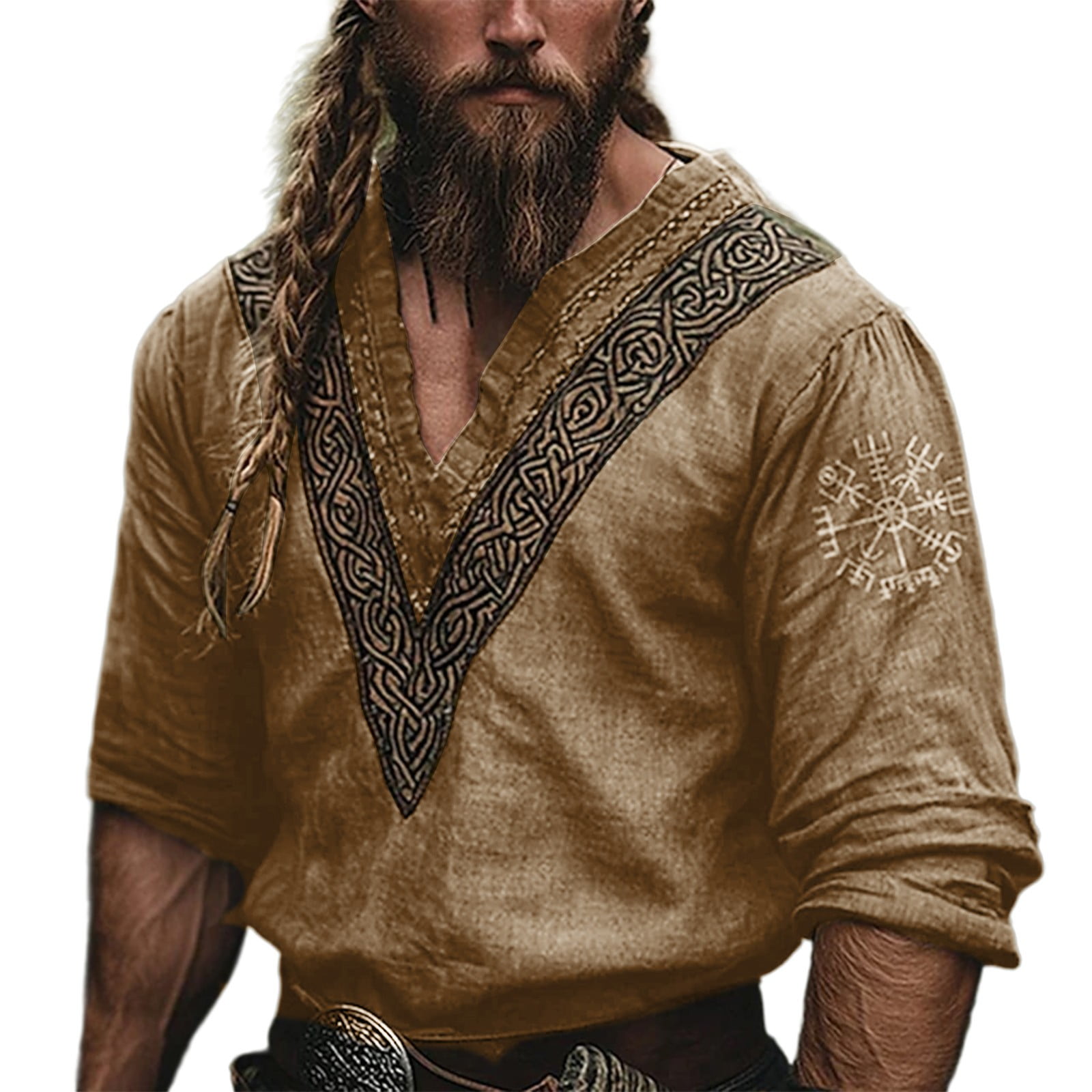 Brown Man Long Sleeve Tshirts Tee Tops for Man V Neck Casual Victorian ...