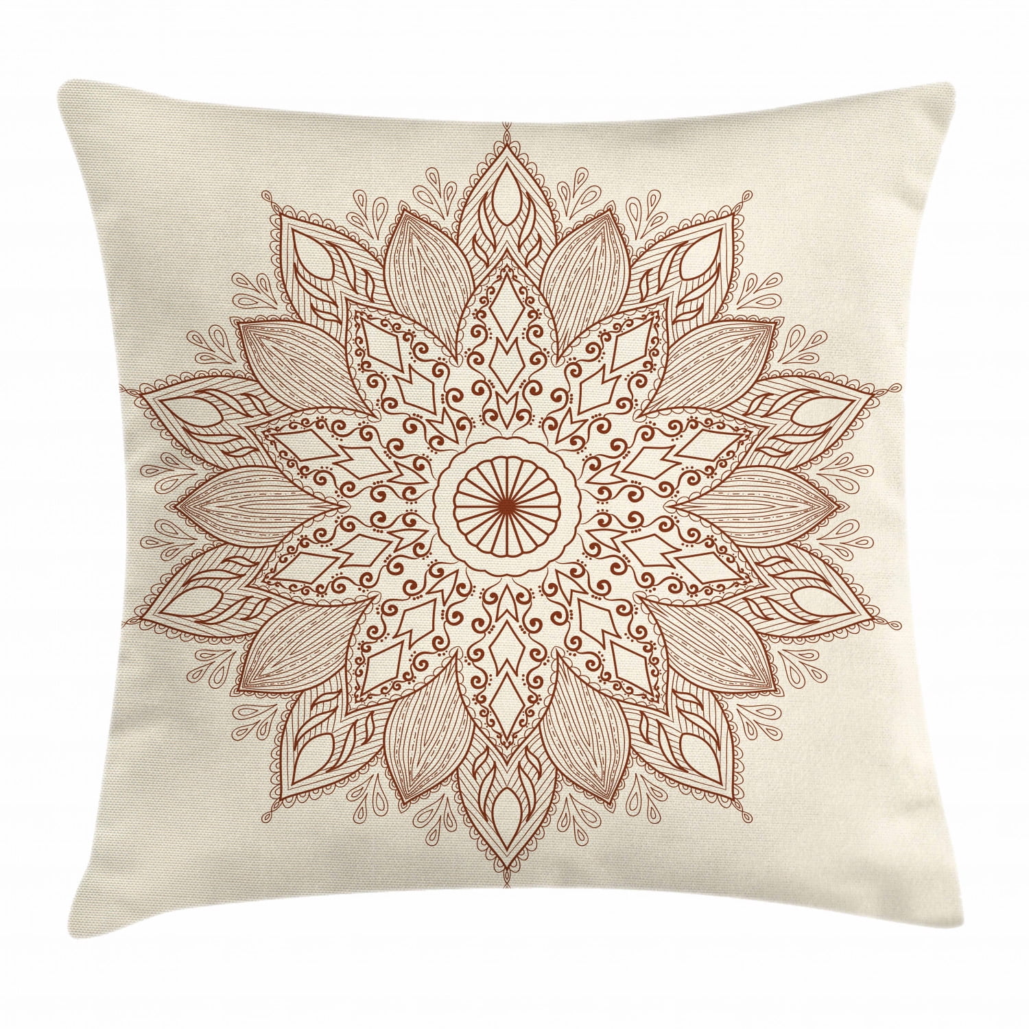 Brown Mandala Throw Pillow Cushion Cover, Ethnic Round Lace Pattern ...
