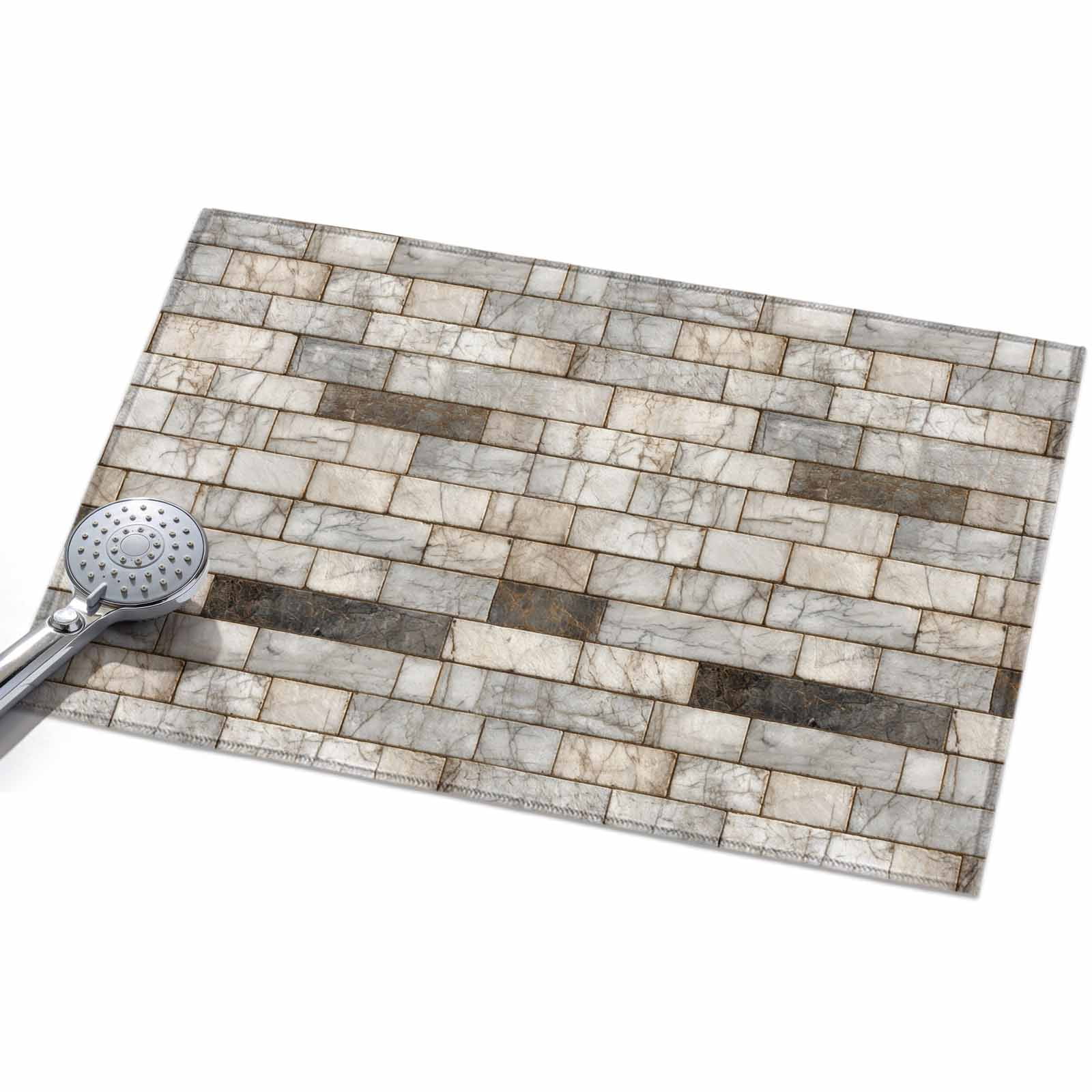 Brown Marble Area Rug, Country Vintage Stone Wall Marble Brick Non-Slip ...