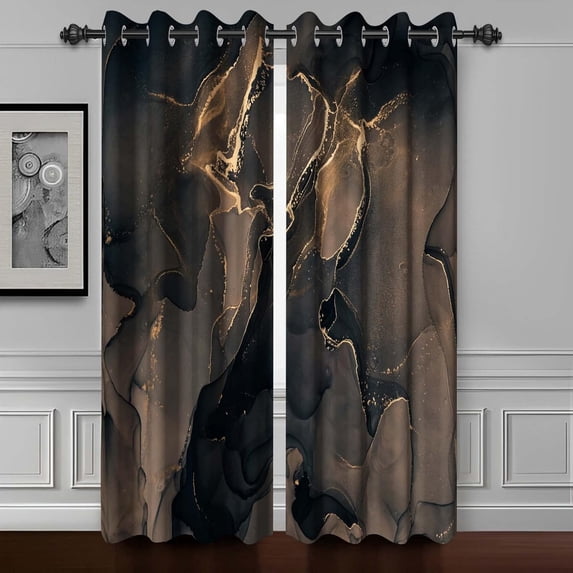 Brown Marble Blackout Curtains, Fluid Gold Glitter Texture Window ...
