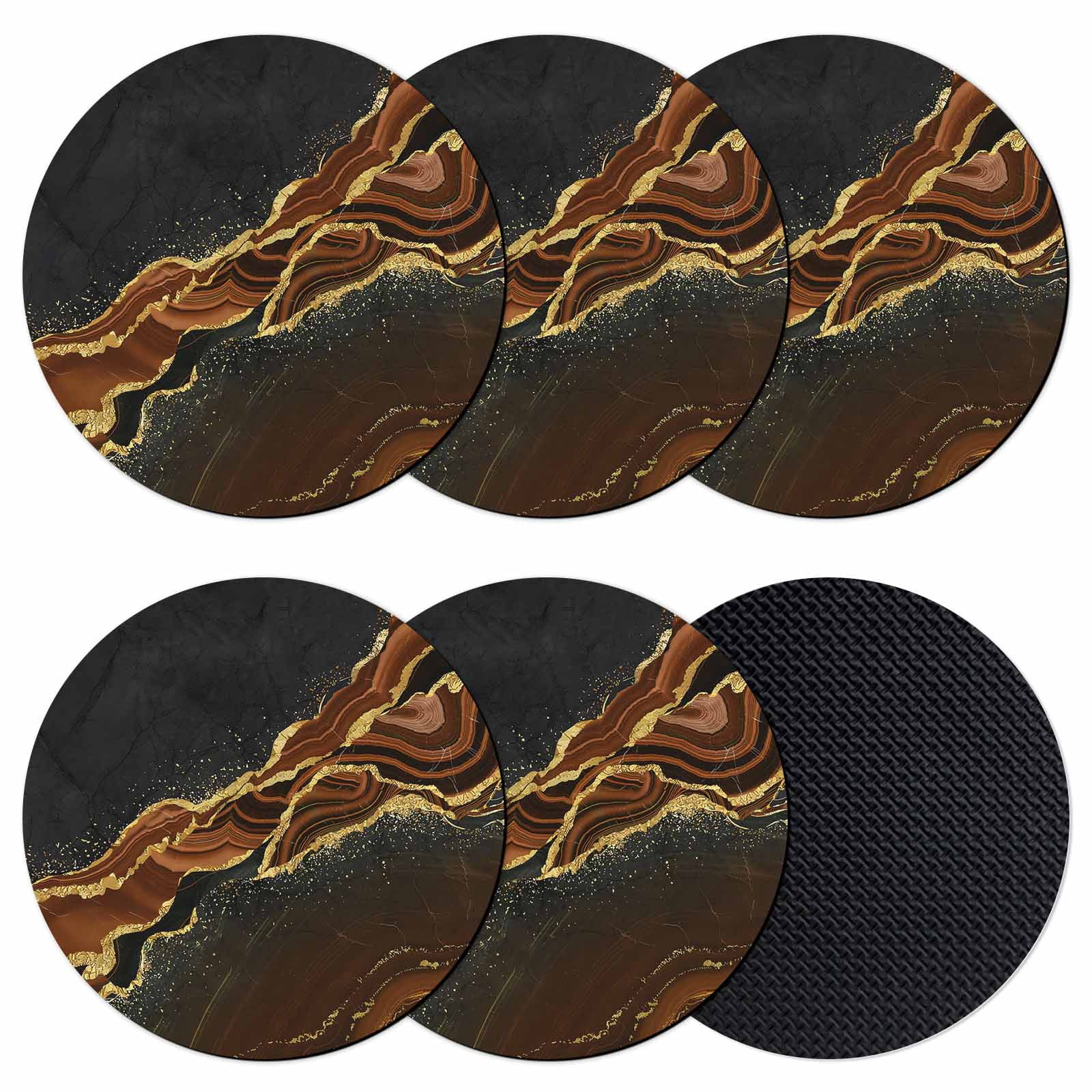 Brown Marble Coasters Set of 6, Gold Abstract Vintage Modern Ombre Art ...