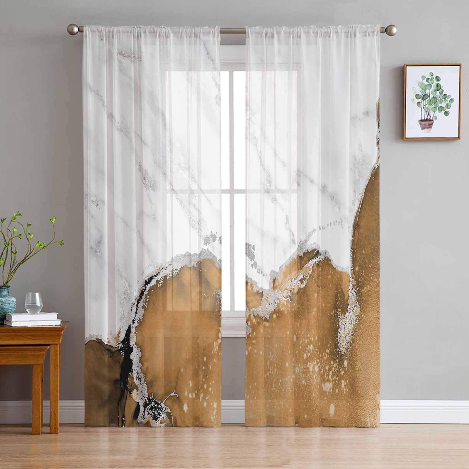 Brown Marble Crack Sheer Curtains 96 Inches Long 2 Panels Set, Window ...