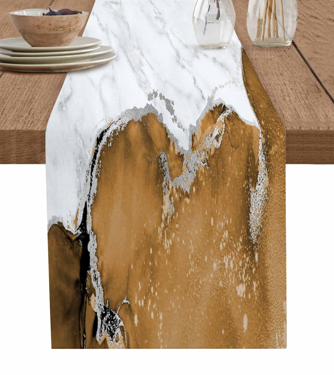 Brown Marble Crack Table Runners 60 Inches Long, Cotton Linen Fabric ...