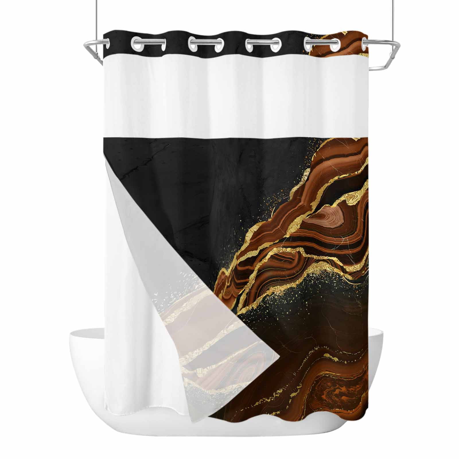 Brown Marble No Hook Shower Curtain Waterproof, Bathroom Curtains with ...