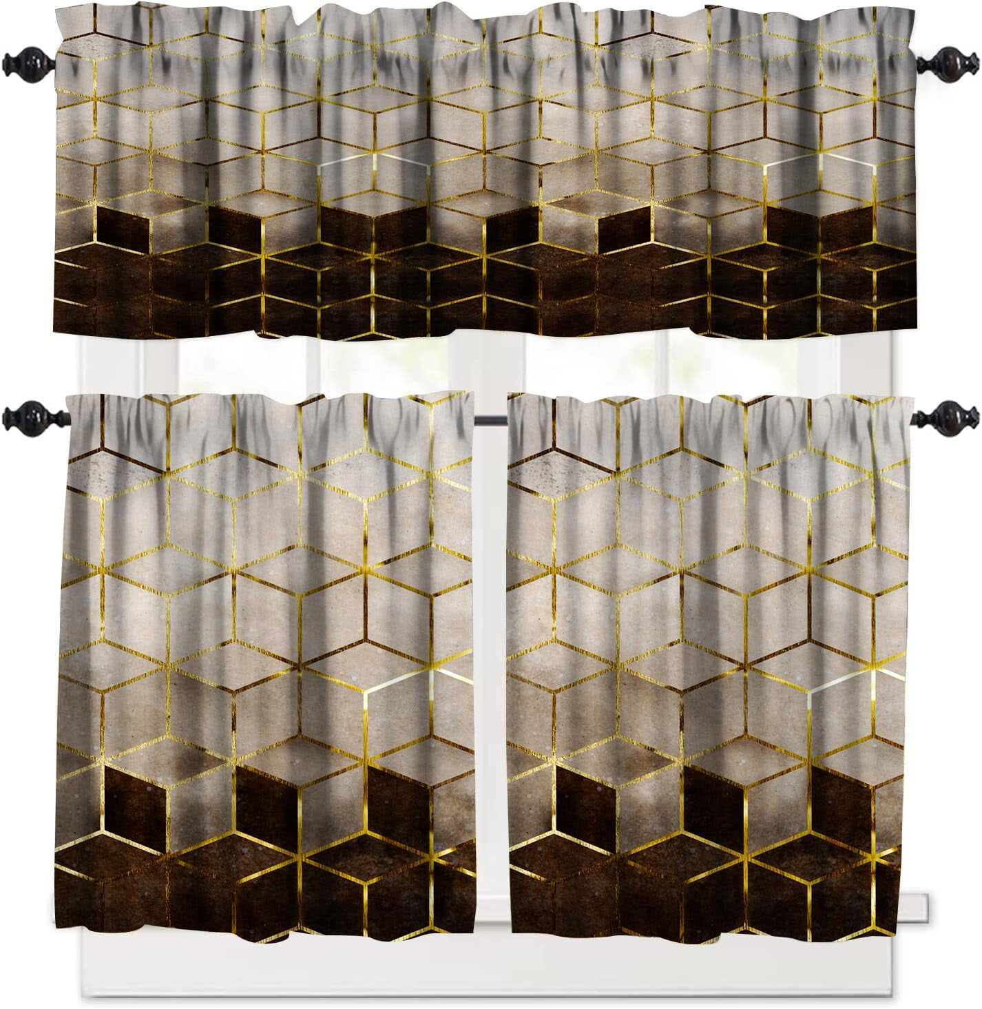 Brown Marble Kitchen Curtains, Modern Luxury Abstract Valances Sets for ...