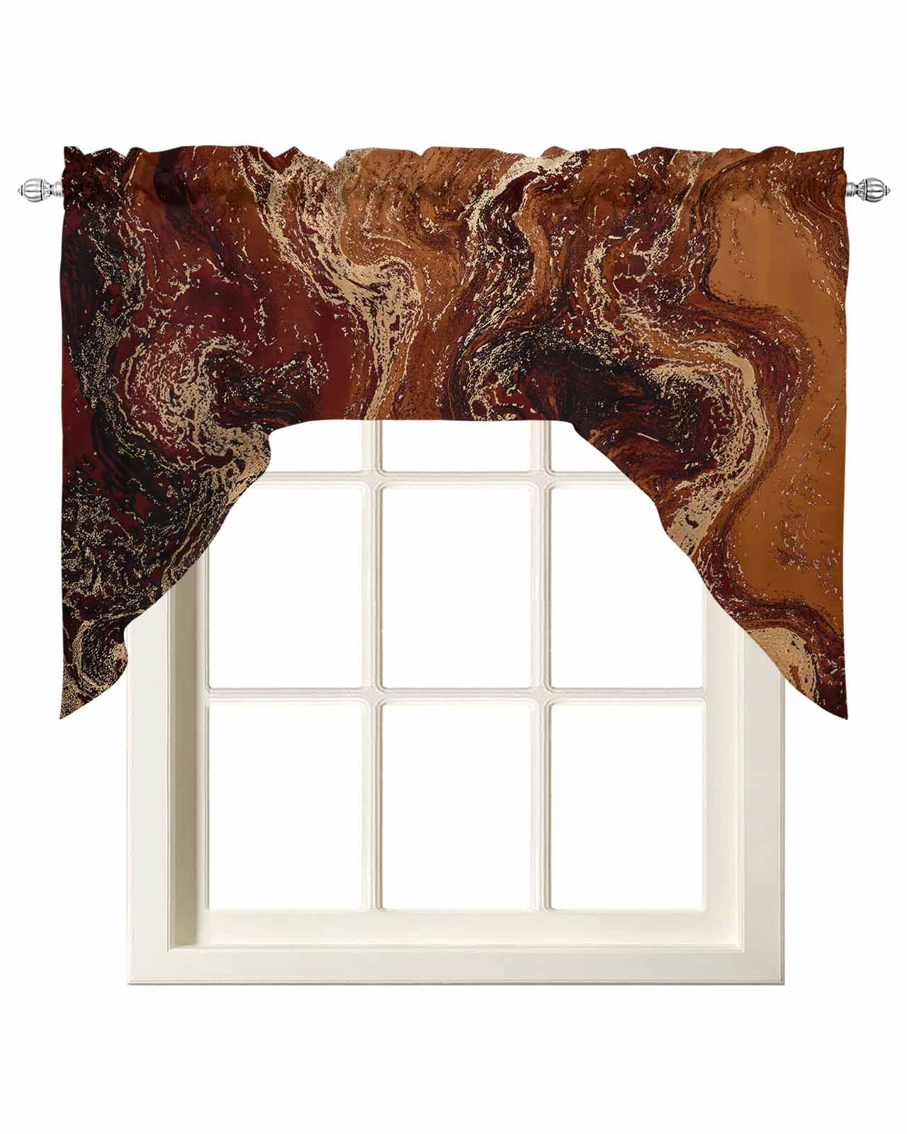 Brown Marble Kitchen Swag Valances for Windows, Ombre Abstract Striped ...