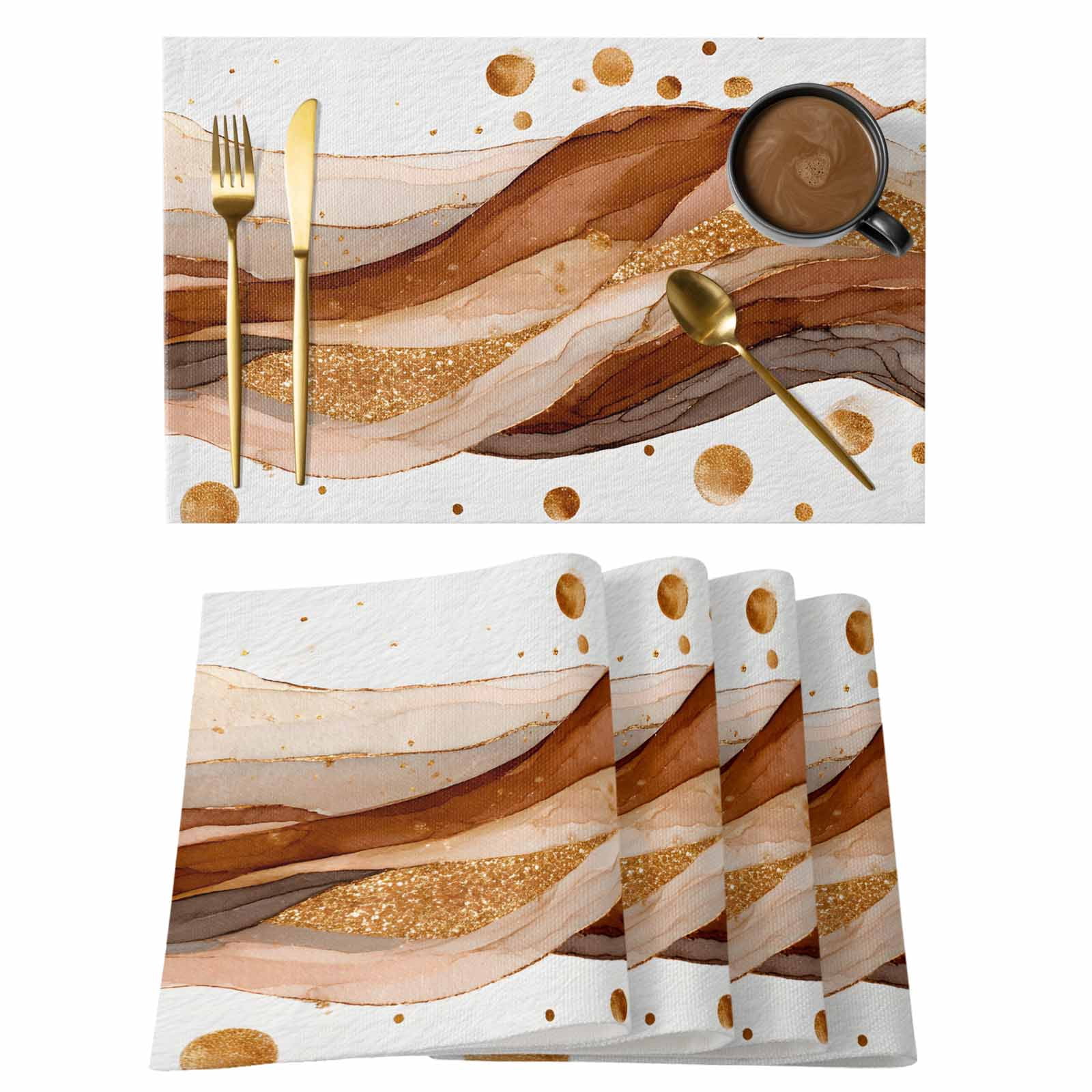 Brown Marble Placemats Set of 8 Vintage Gradient Abstract Aesthetic Art ...