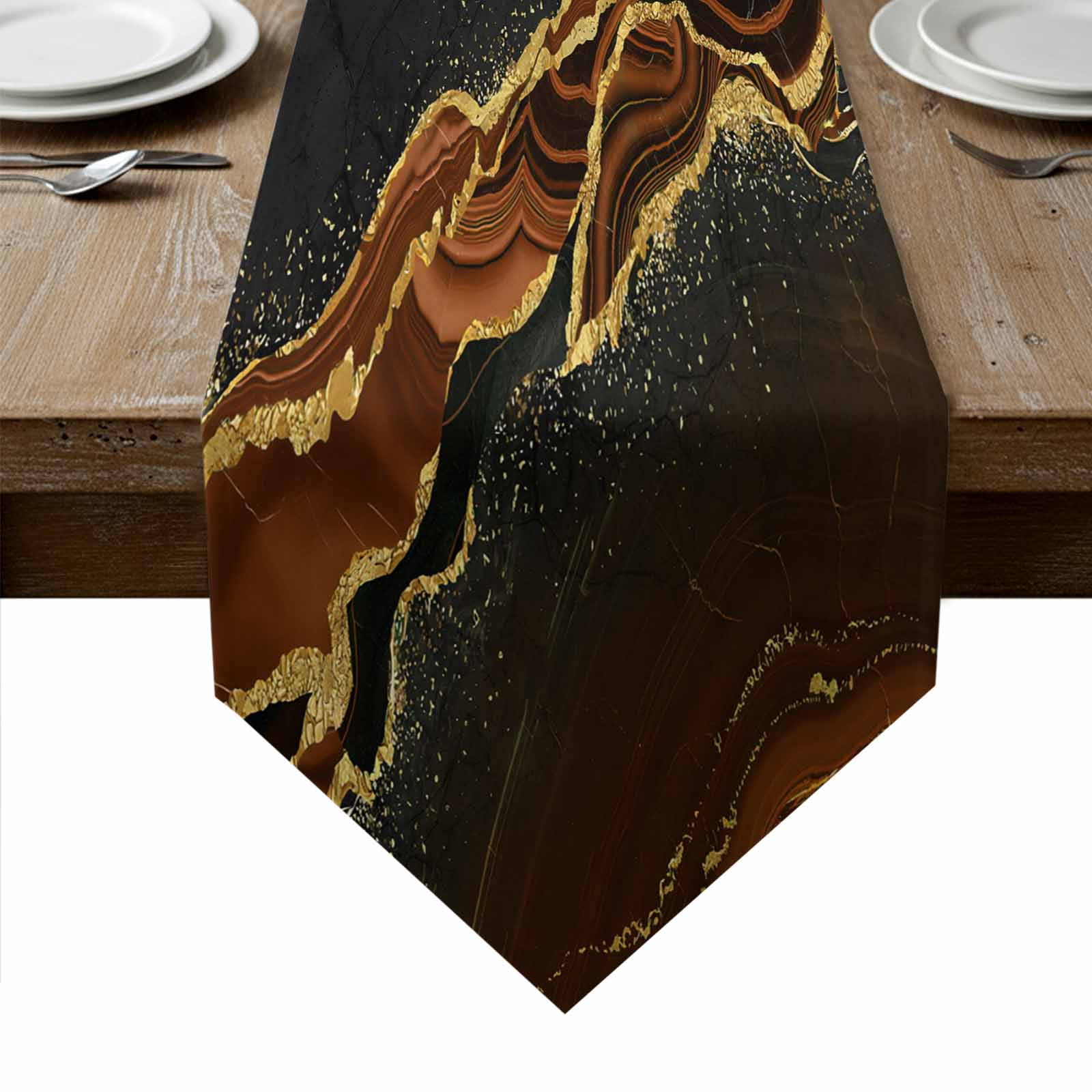 Brown Marble Table Runner Linen Burlap Table Runner 72 Inches Long Gold ...