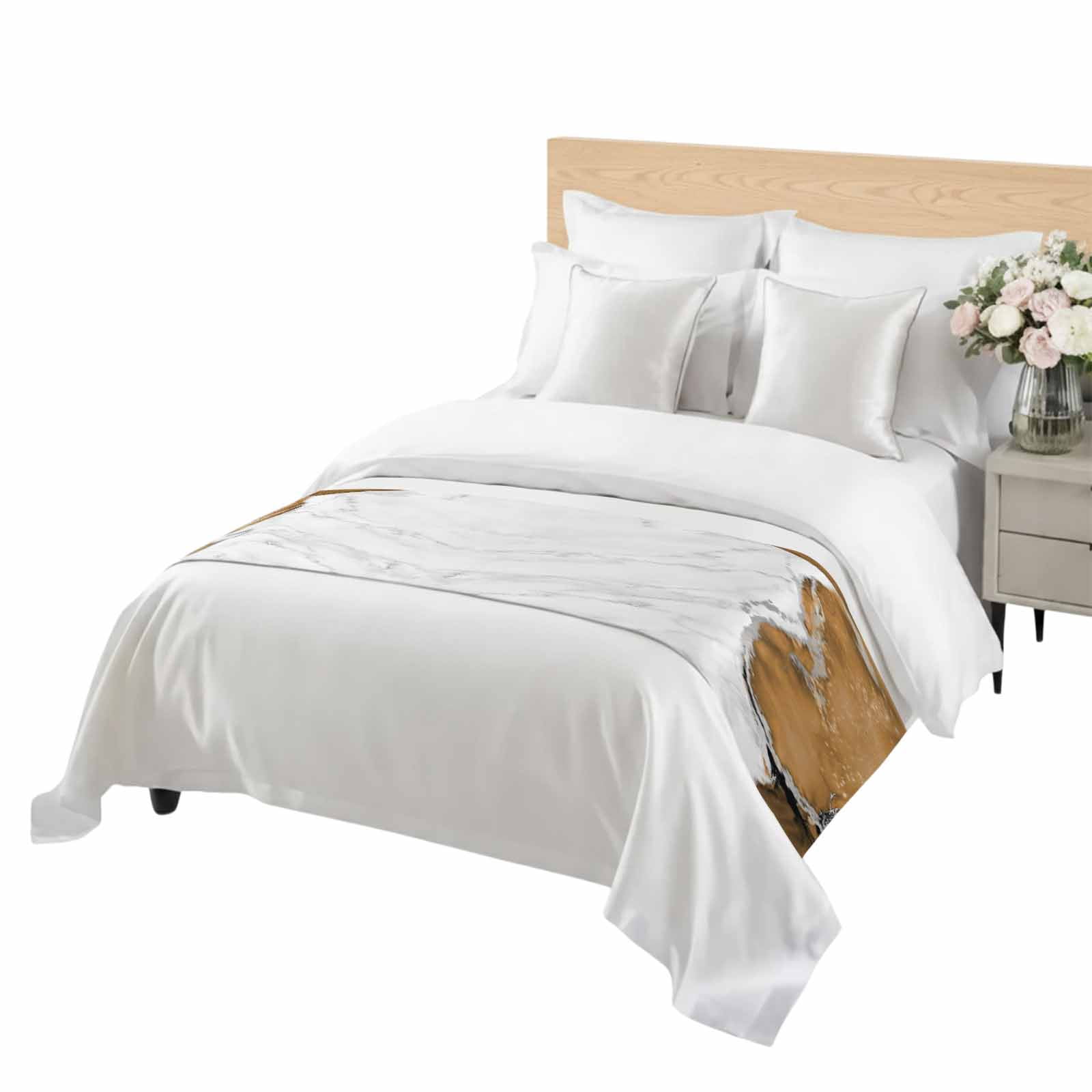 Brown Marble Texture Bed Runner King Size Abstract Retro Wave Soft Bed ...
