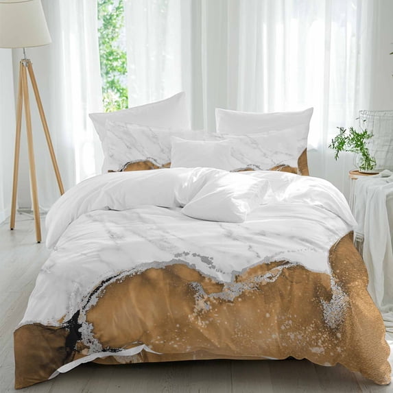 Brown Marble Texture Duvet Cover Set King Size, Abstract Retro Wave 4 ...