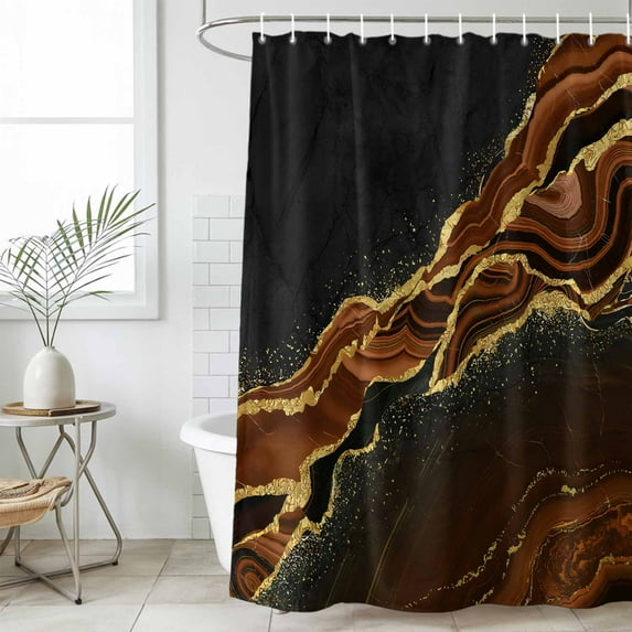 Brown Marble Waterproof Fabric Shower Curtain,Gold Abstract Vintage ...