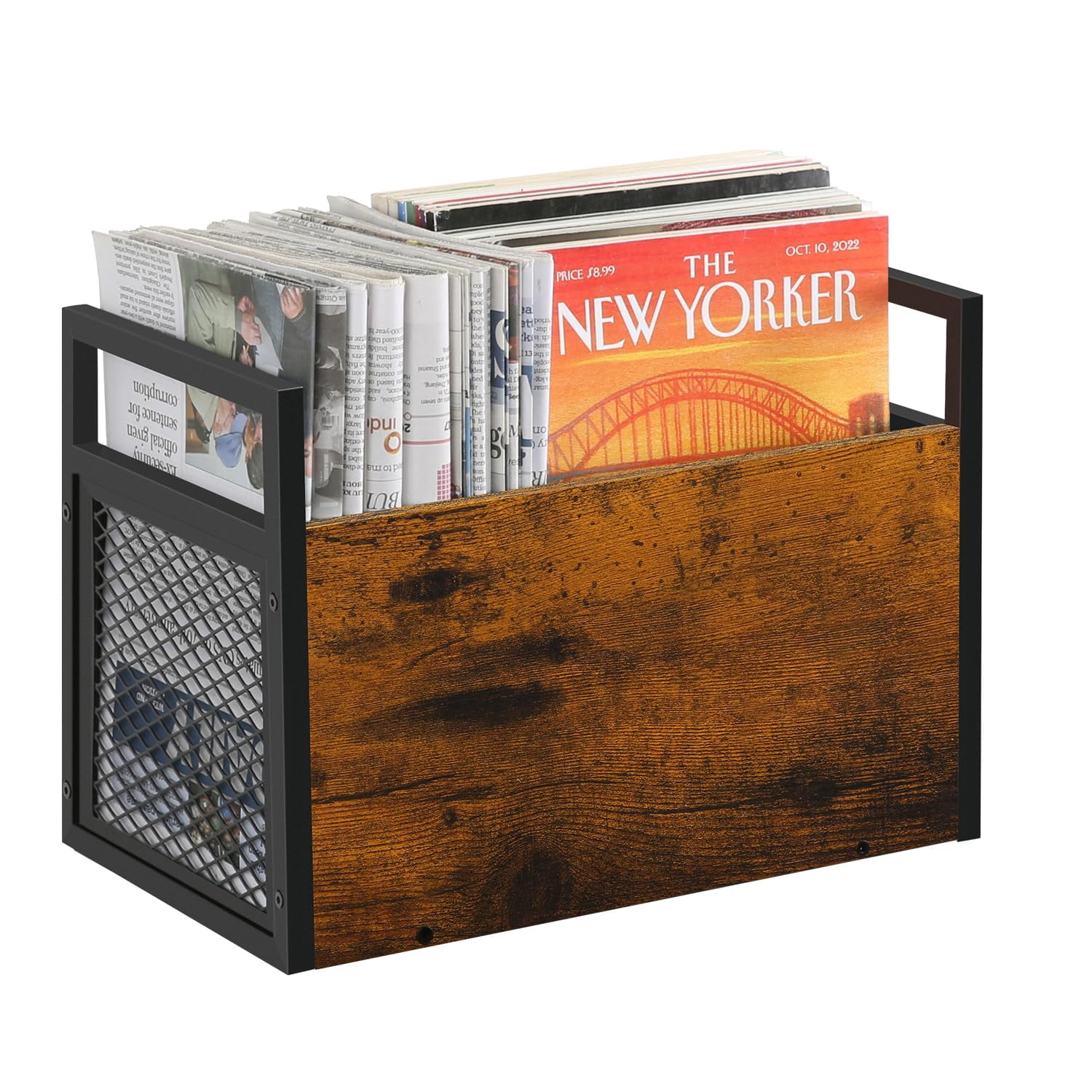 Brown Medium Iron Mesh Particleboard Magazine Rack for Desktop and Home ...