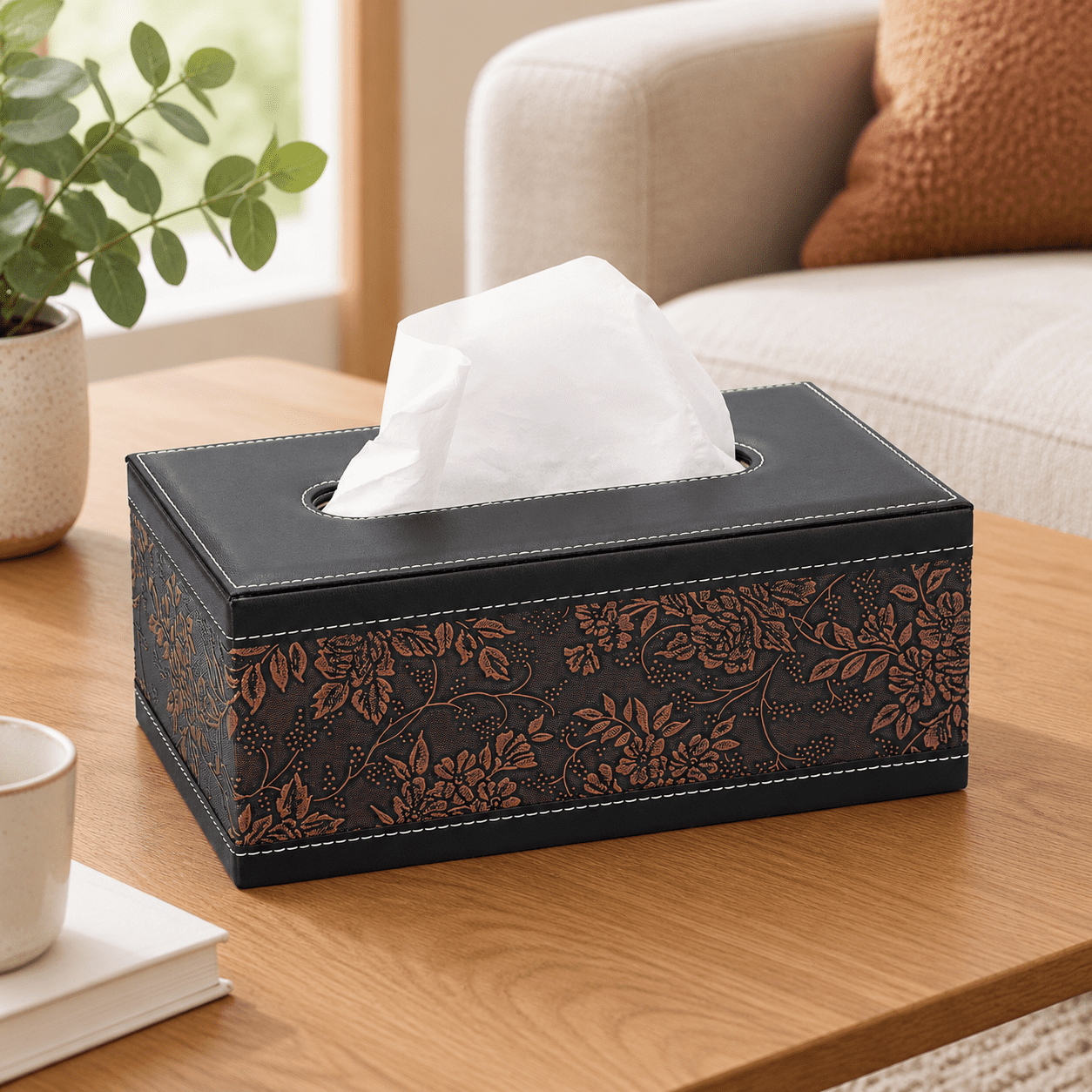 Brown Medium Rectangular Faux Leather MDF Tissue Box Cover Holder ...