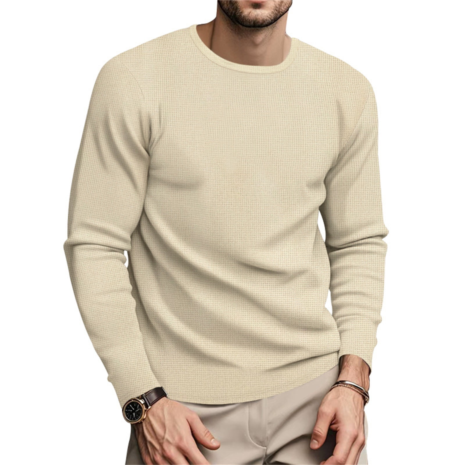 Brown Men's Clothing Thermal Long Sleeve Crewneck Sweaters Winter ...