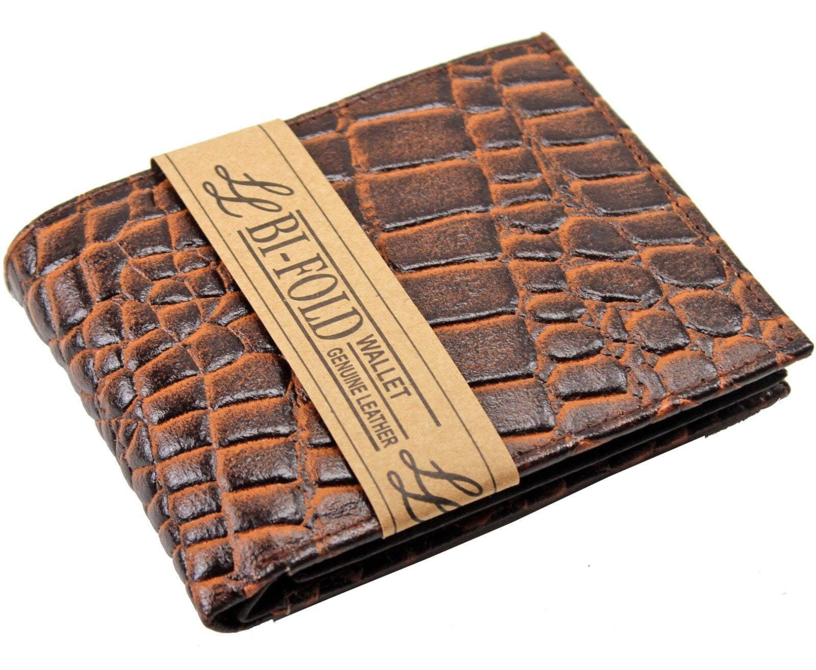 Brown Men's Genuine Leather Alligator Bifold Wallet with Multi Pockets ...