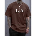 Brown Mens Casual Round Neck Short Sleeve Graphic T-Shirt Los Angeles ...
