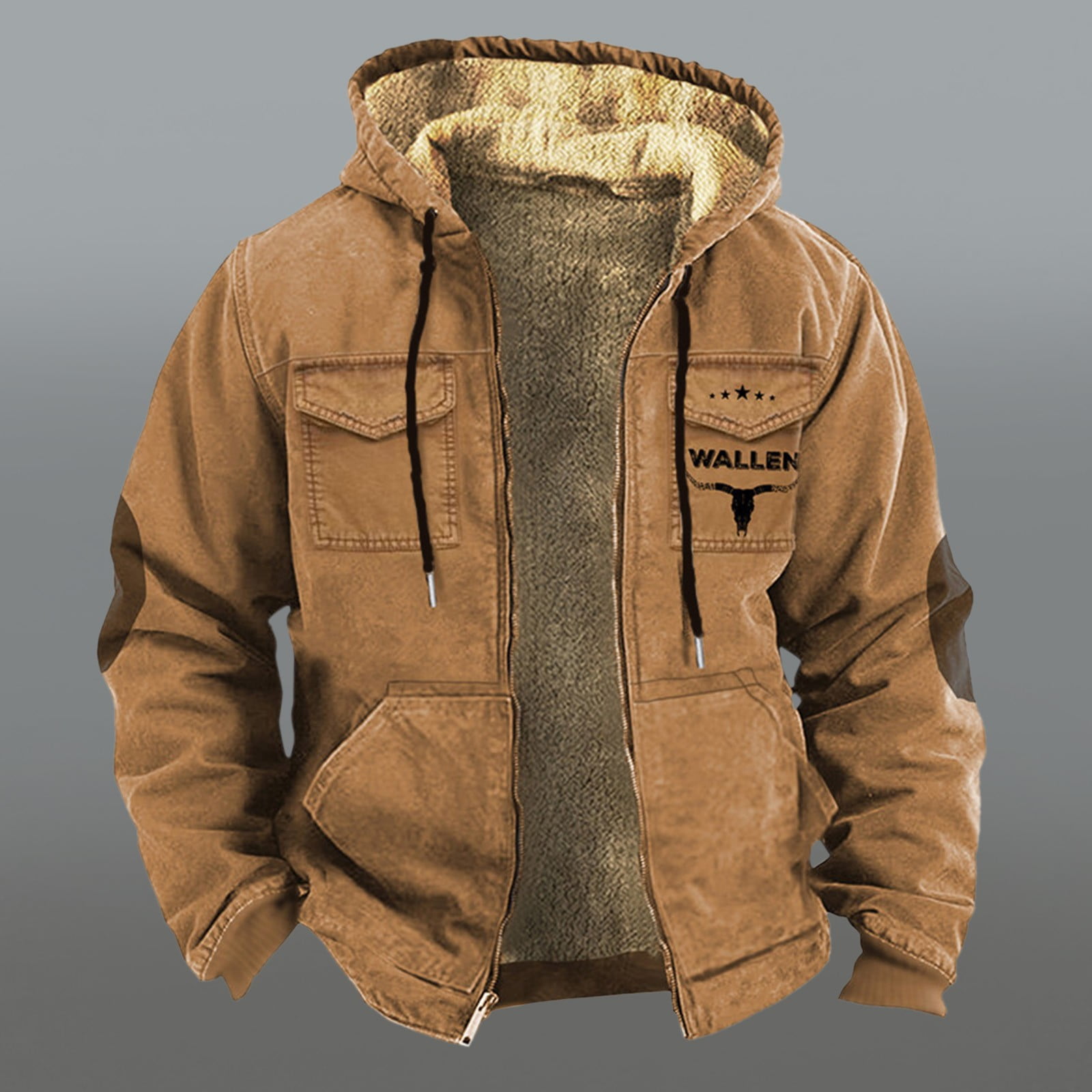 Brown Mens Jackets Men's Winter Plus Velvet Thickened Double Pocket ...