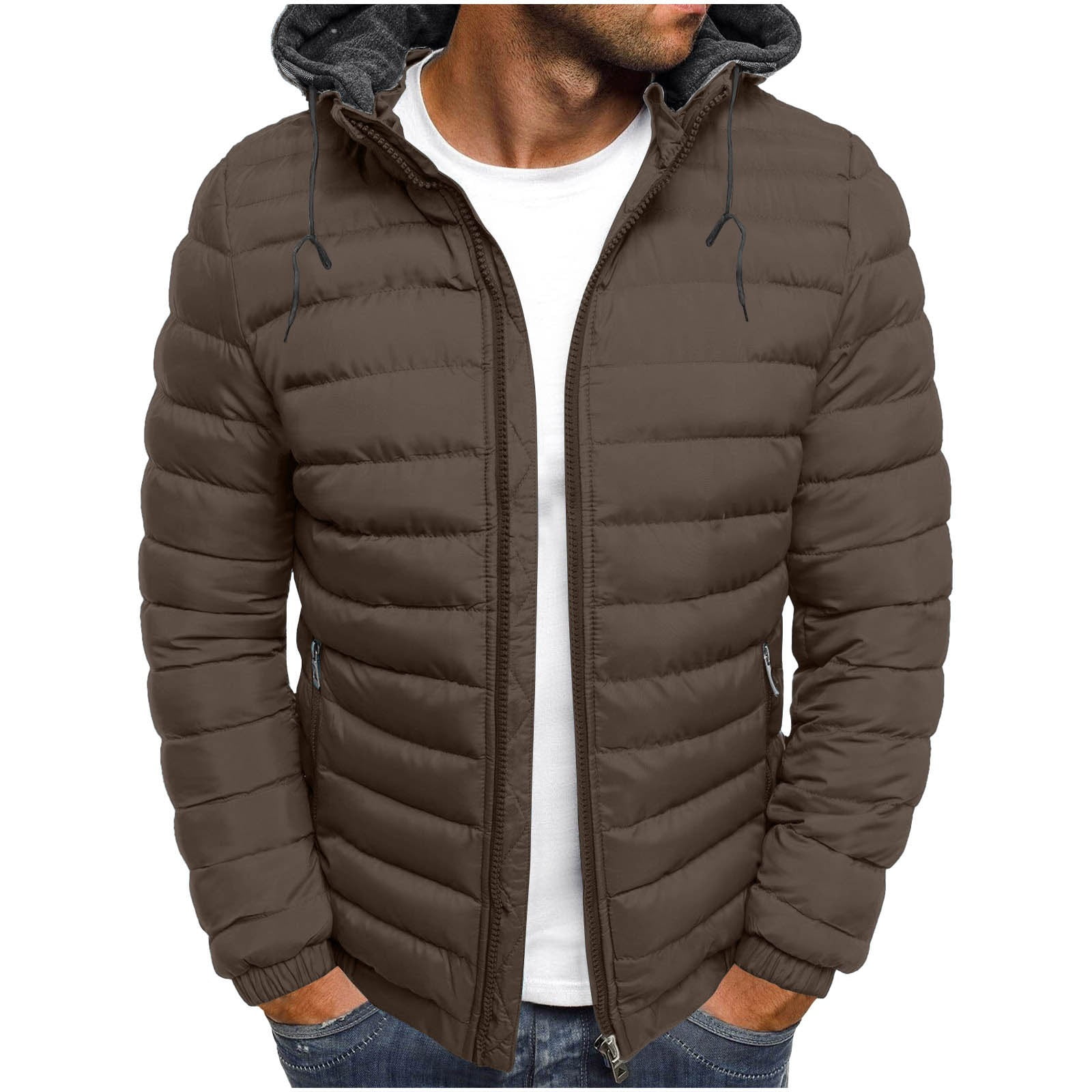 Brown Mens Jackets Puffer Winter Zip Up Down Jacket Lightweight Warm ...