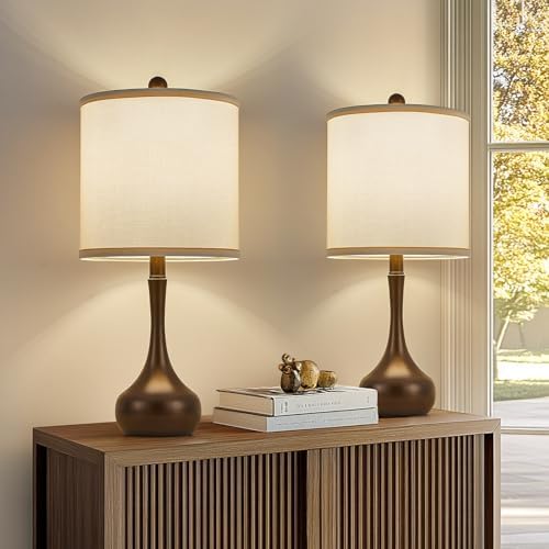 Brown Metal Modern Table Lamp Set of 2,Farmhouse Bedside Lamps for ...