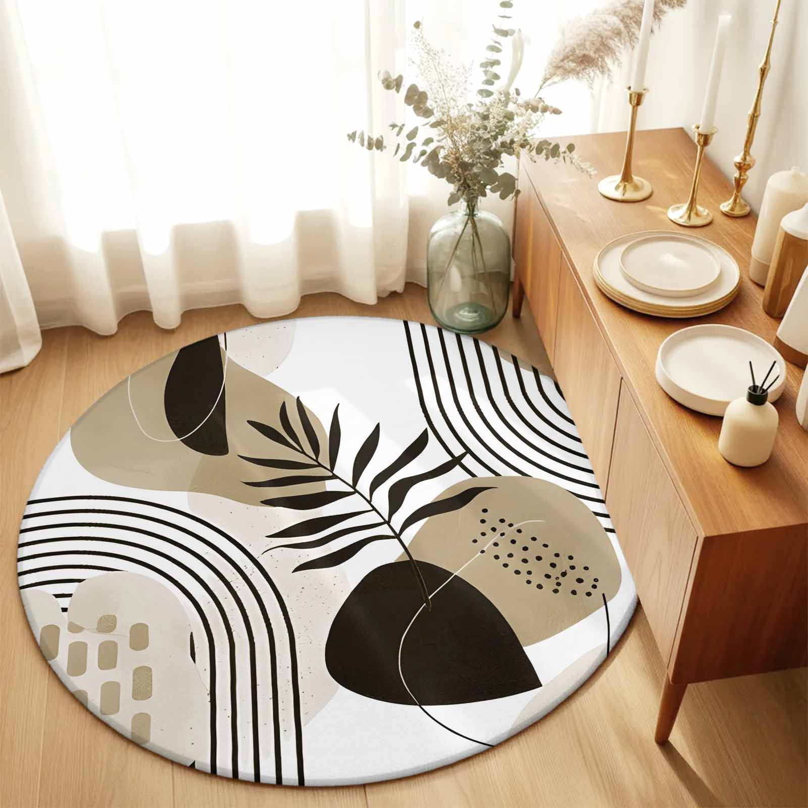Brown Mid Century Abstract Boho Lines Round Area Rug 3ft,Living Room ...