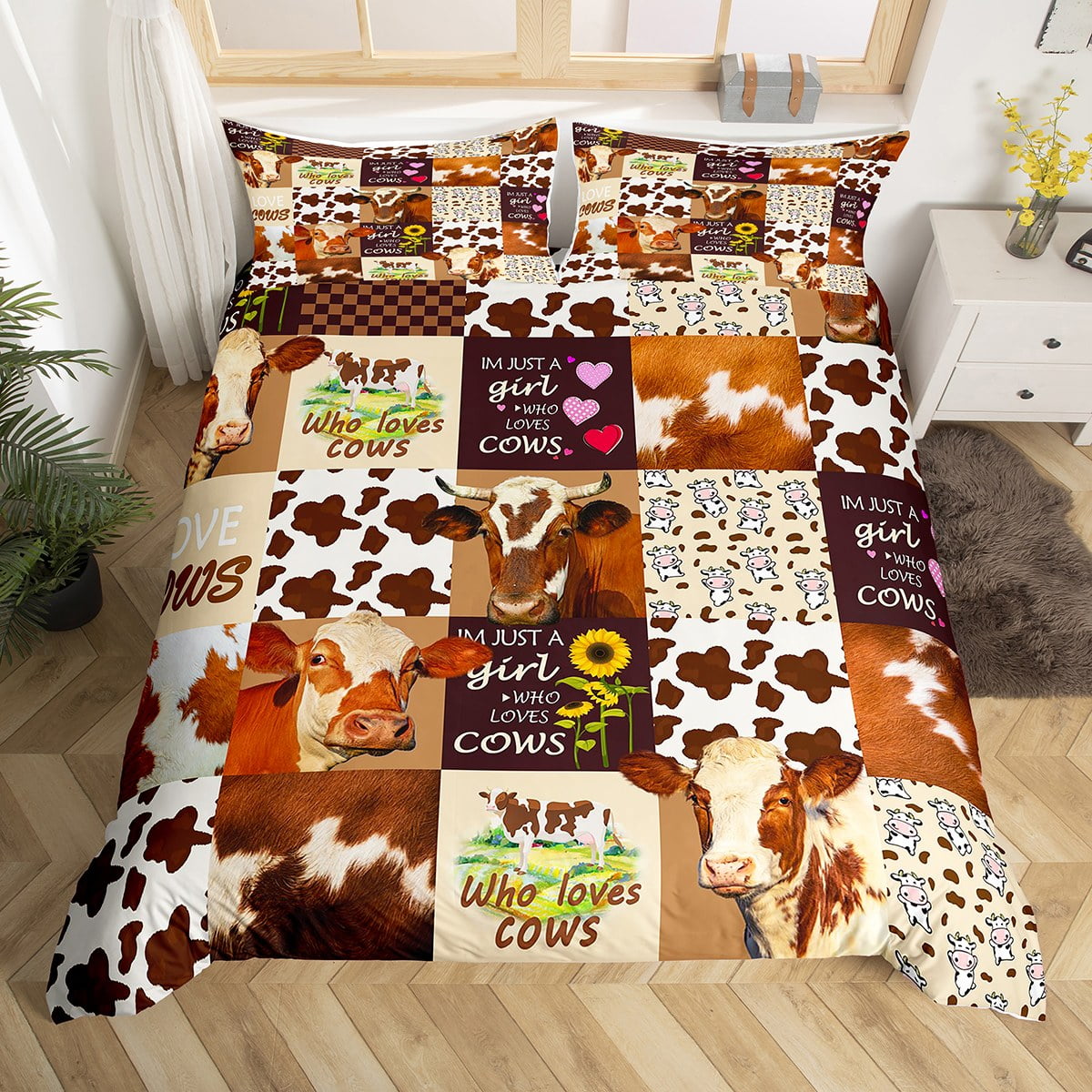 Brown Milk Cow Print Duvet Cover,Highland Cow Cattle Cowhide Bedding Set,Wildlife Rustic Farm ...