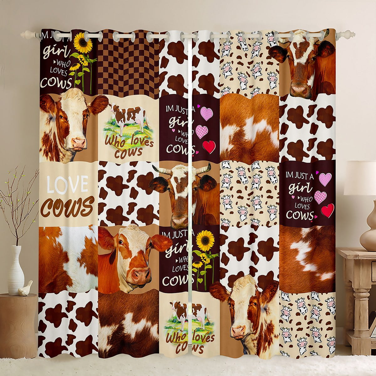 Brown Milk Cow Print Window Curtains,Cattle Highland Cow Cowhide ...