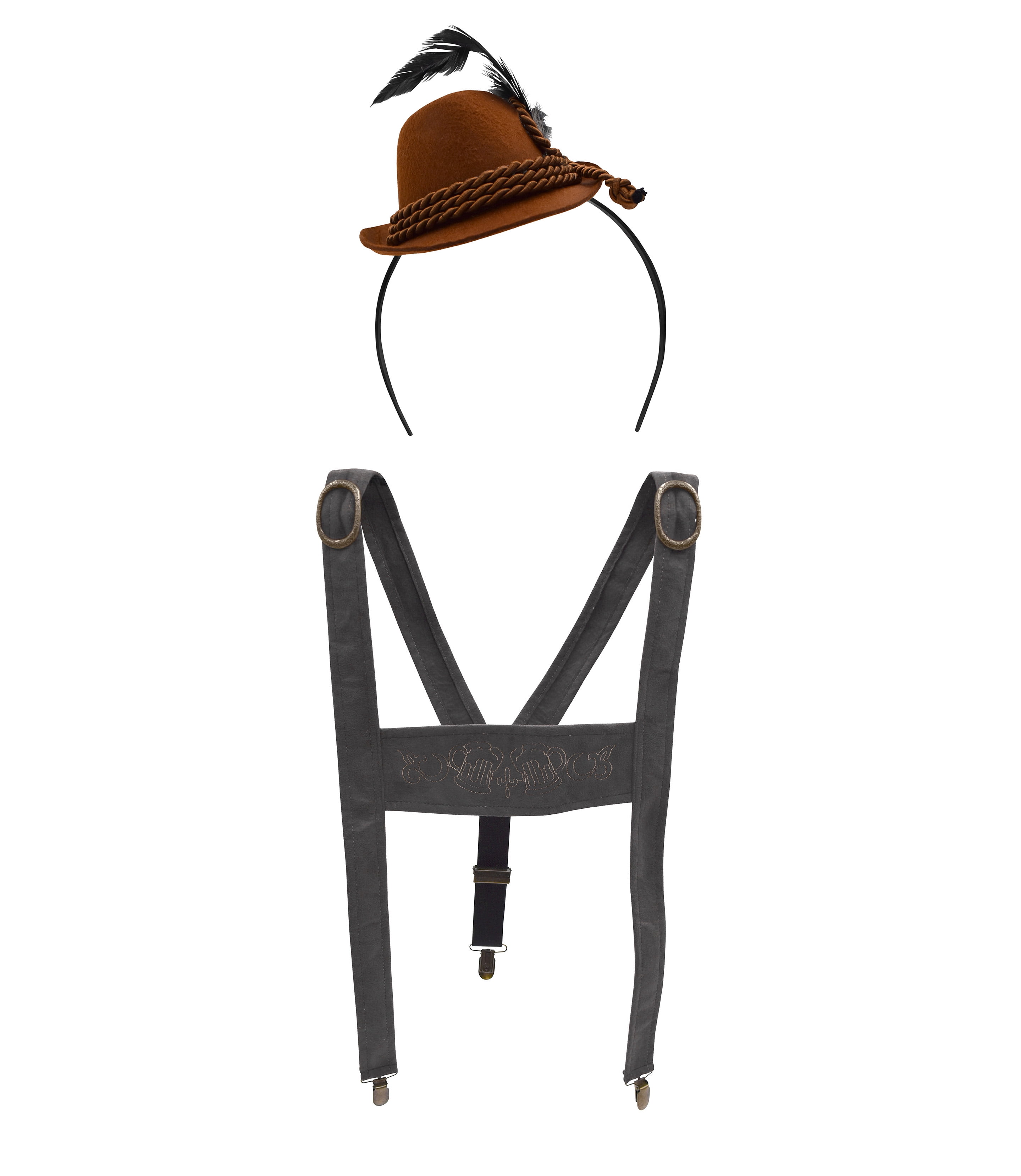 Brown Mini Fedora Hat Headband Gray Lederhosen Suspenders Oktoberfest ...
