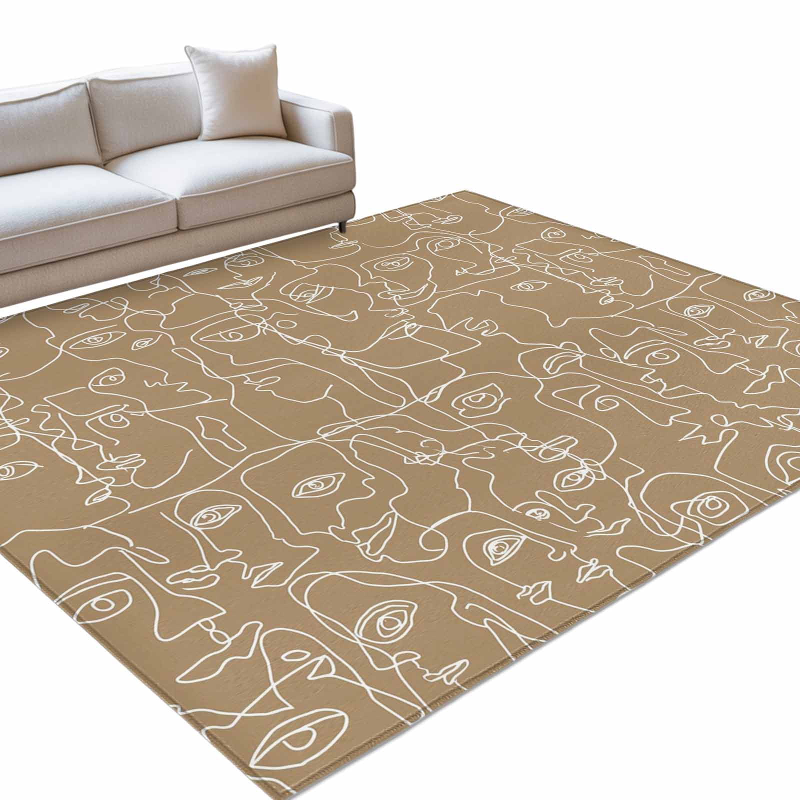 Brown Modern Art Area Rugs 4x6ft White Abstract Line Human Face ...