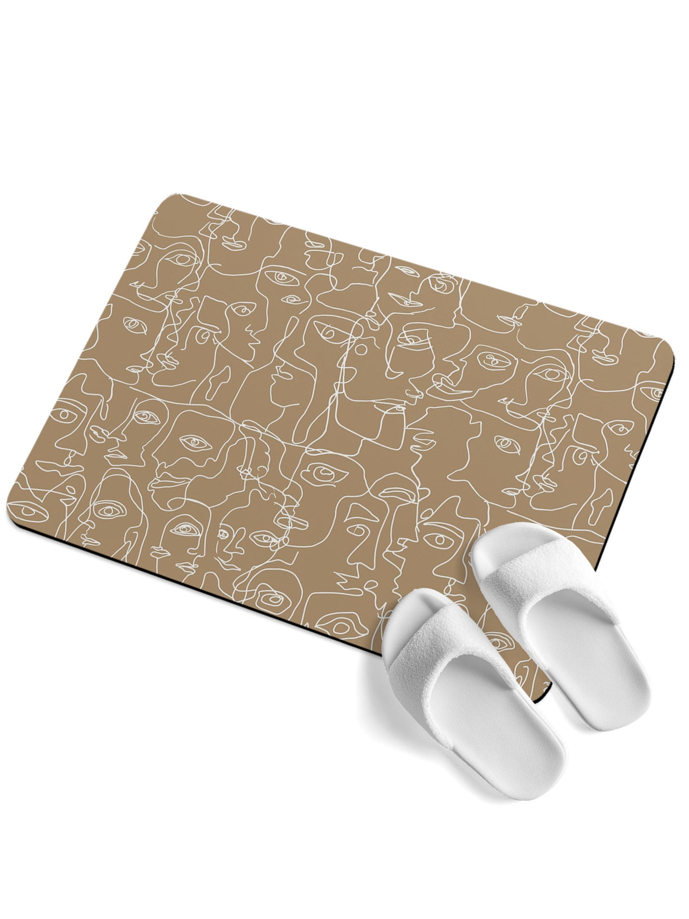 Brown Modern Art Soft Diatomaceous Earth Mat, White Abstract Line Human ...